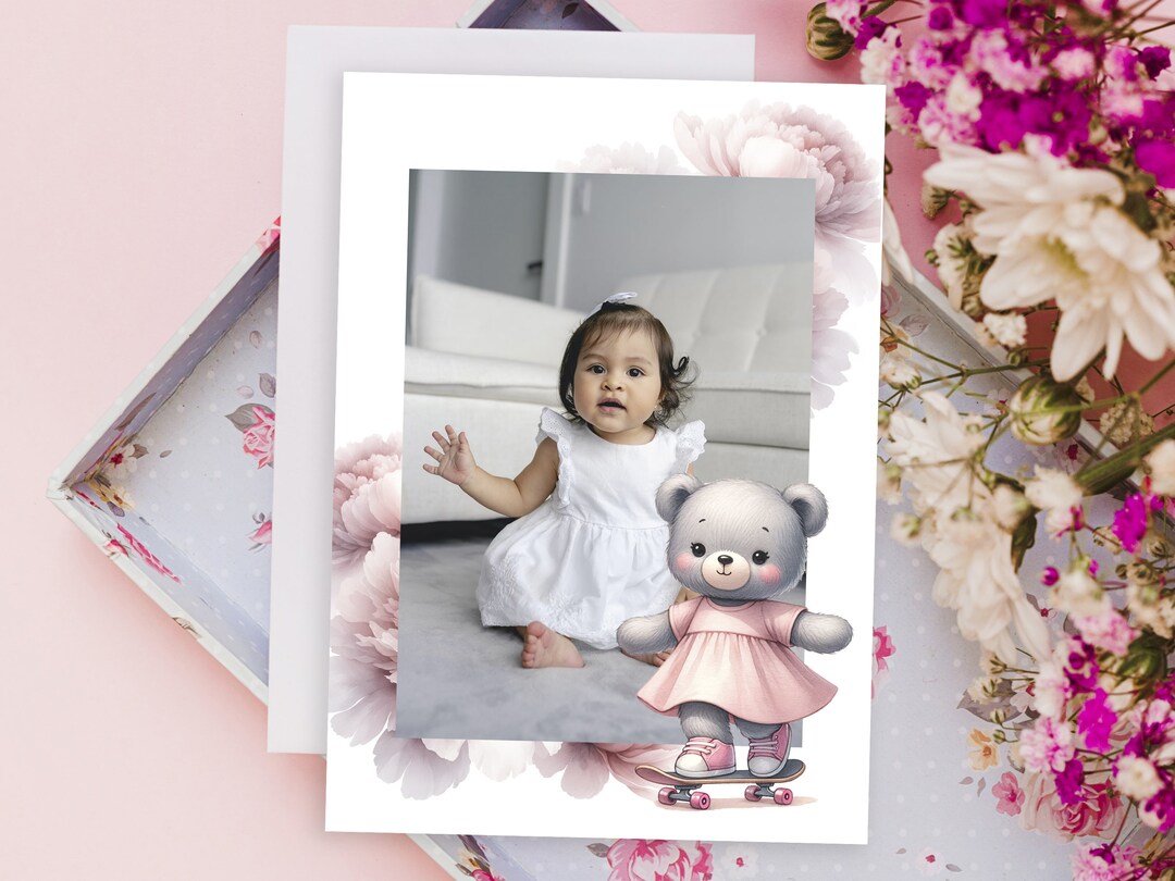 Photo Card. Cute Template for Card. Kid Birthday Photo Frame. Template ...
