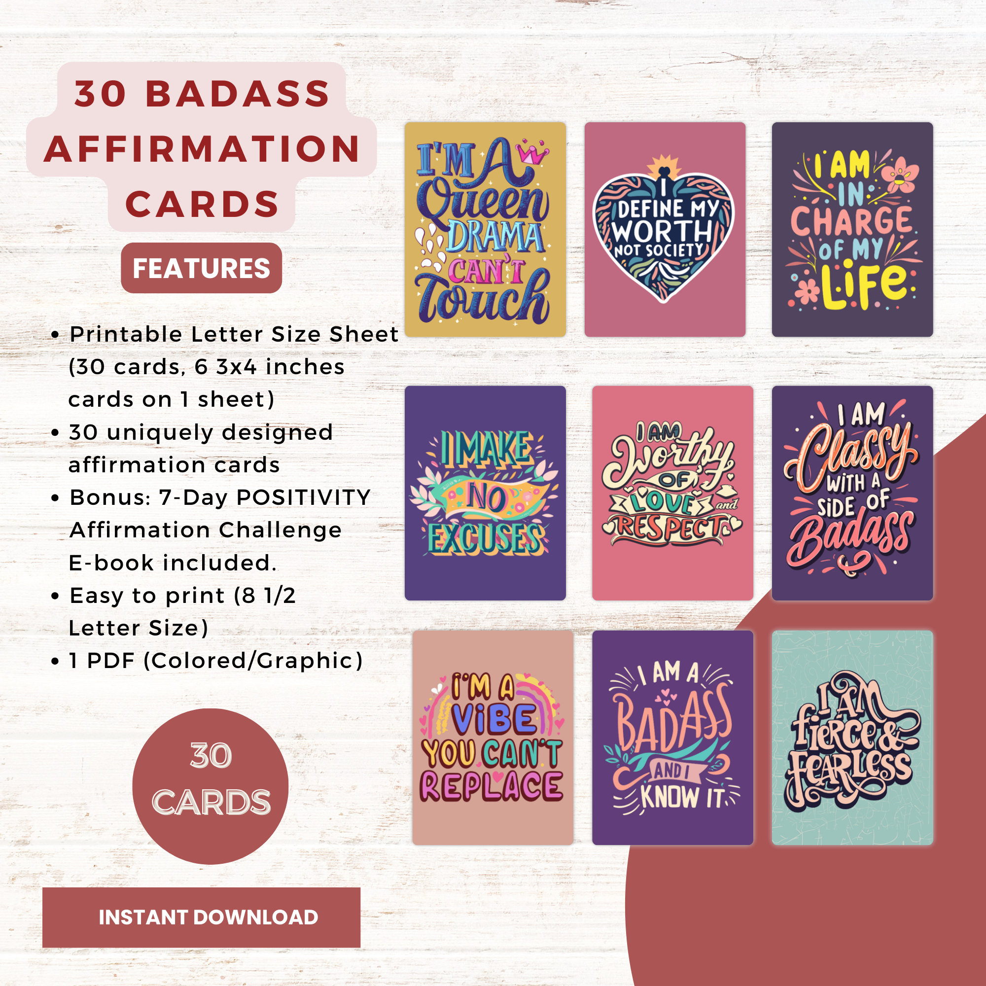 Printable Badass Affirmation Cards, Sassy Affirmation Cards, Daily Affirmations, Digital ...
