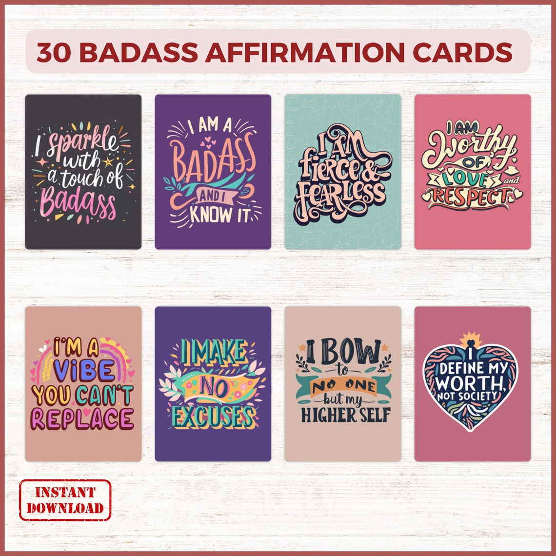 Printable Badass Affirmation Cards, Sassy Affirmation Cards, Daily ...