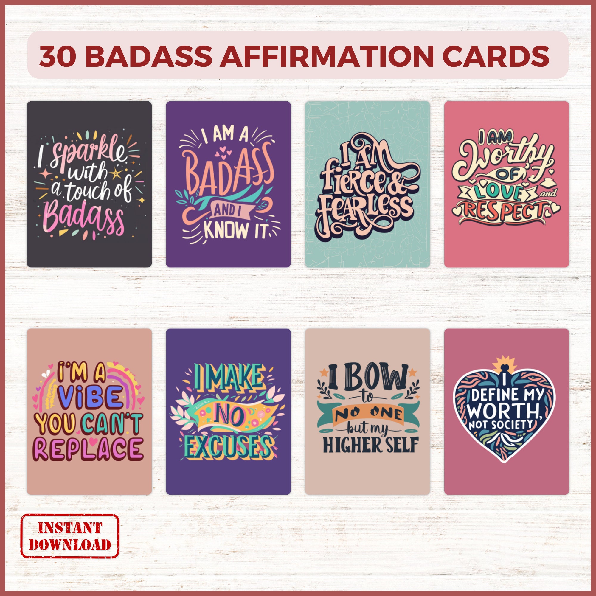 Printable Badass Affirmation Cards, Sassy Affirmation Cards, Daily ...