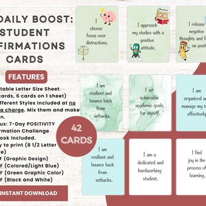 Printable Daily Affirmation Cards for Students, Student Affirmations ...