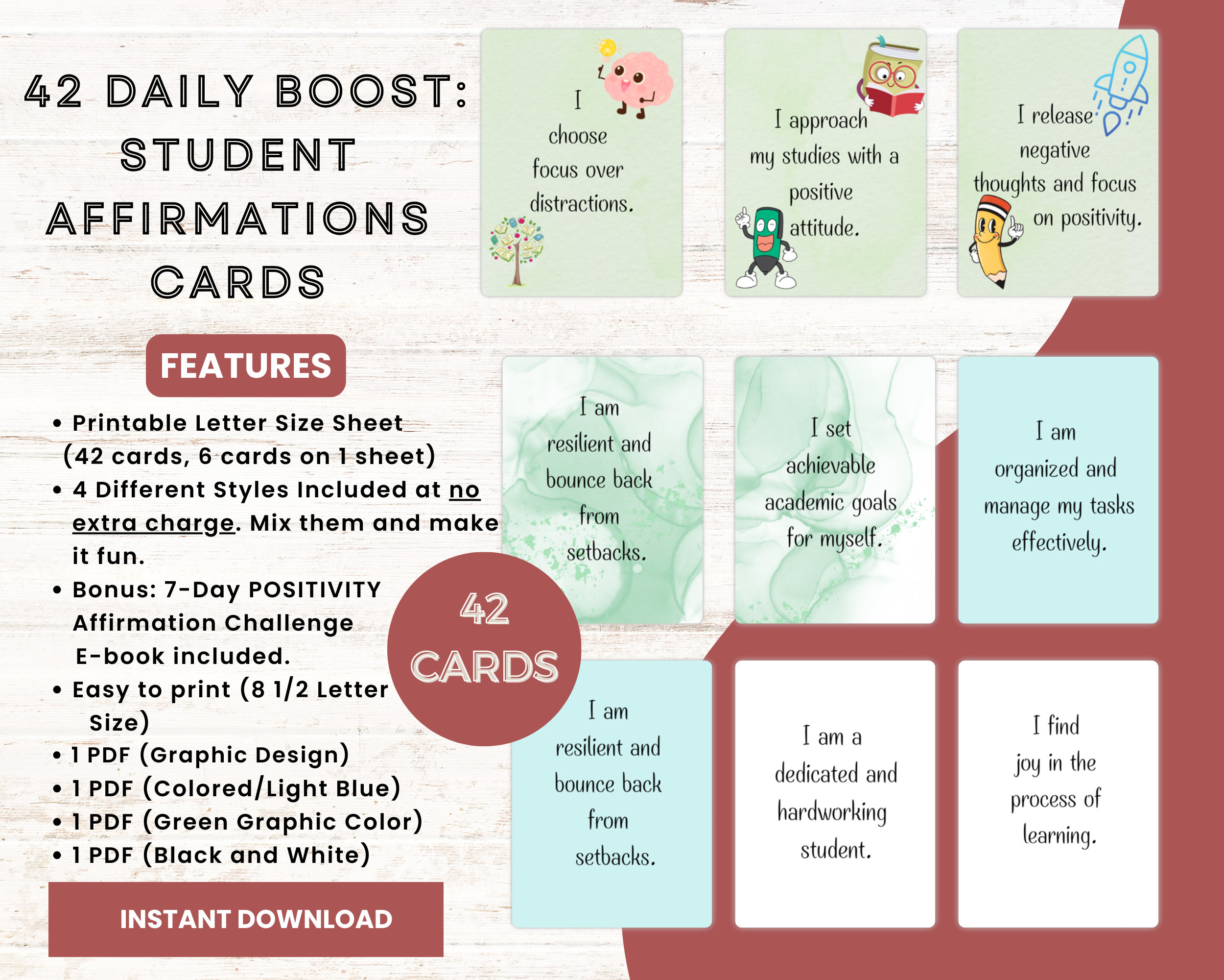 Printable Daily Affirmation Cards for Students, Student Affirmations ...