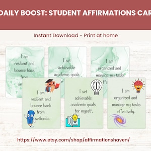 Printable Daily Affirmation Cards for Students, Student Affirmations ...