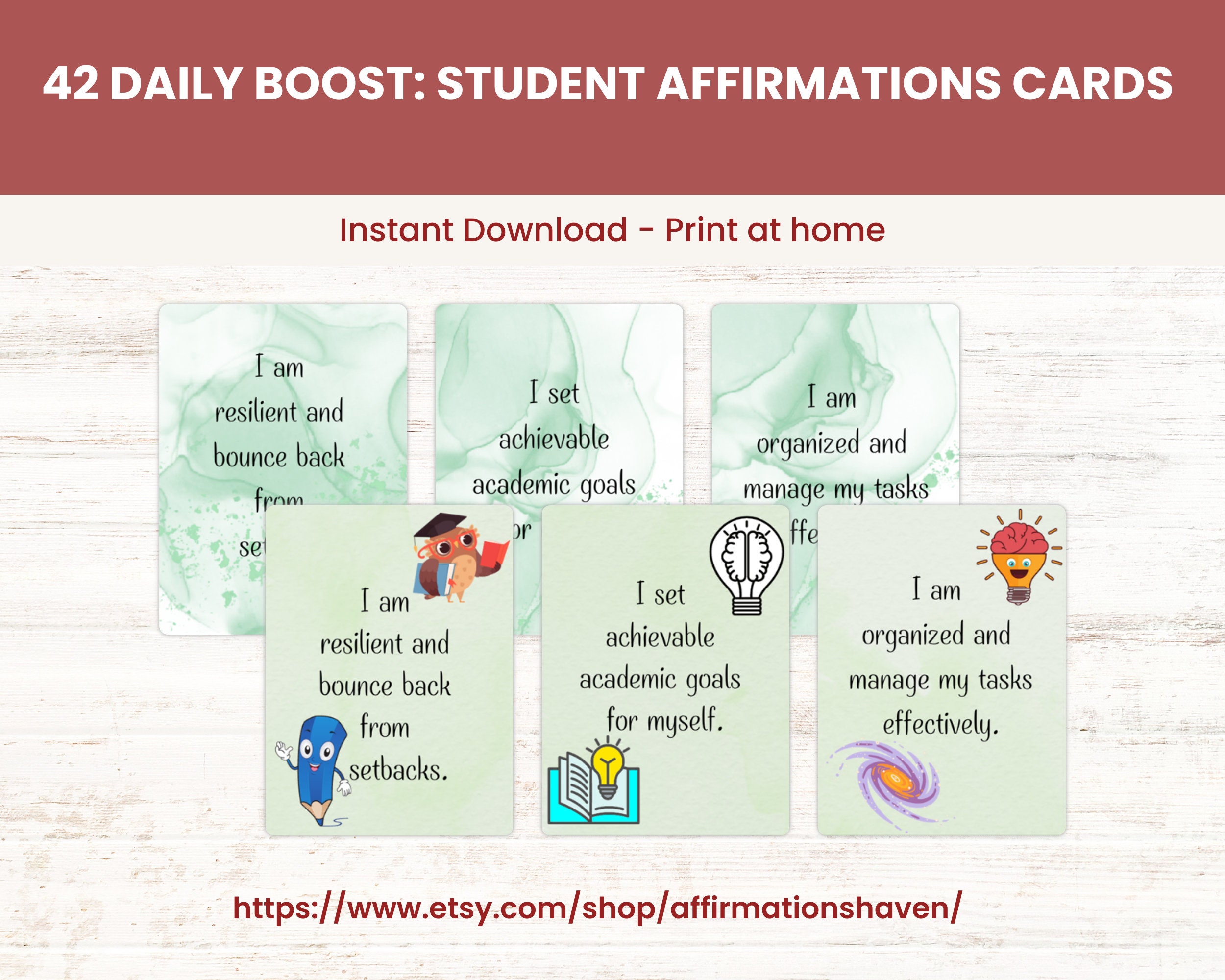 Printable Daily Affirmation Cards for Students, Student Affirmations ...