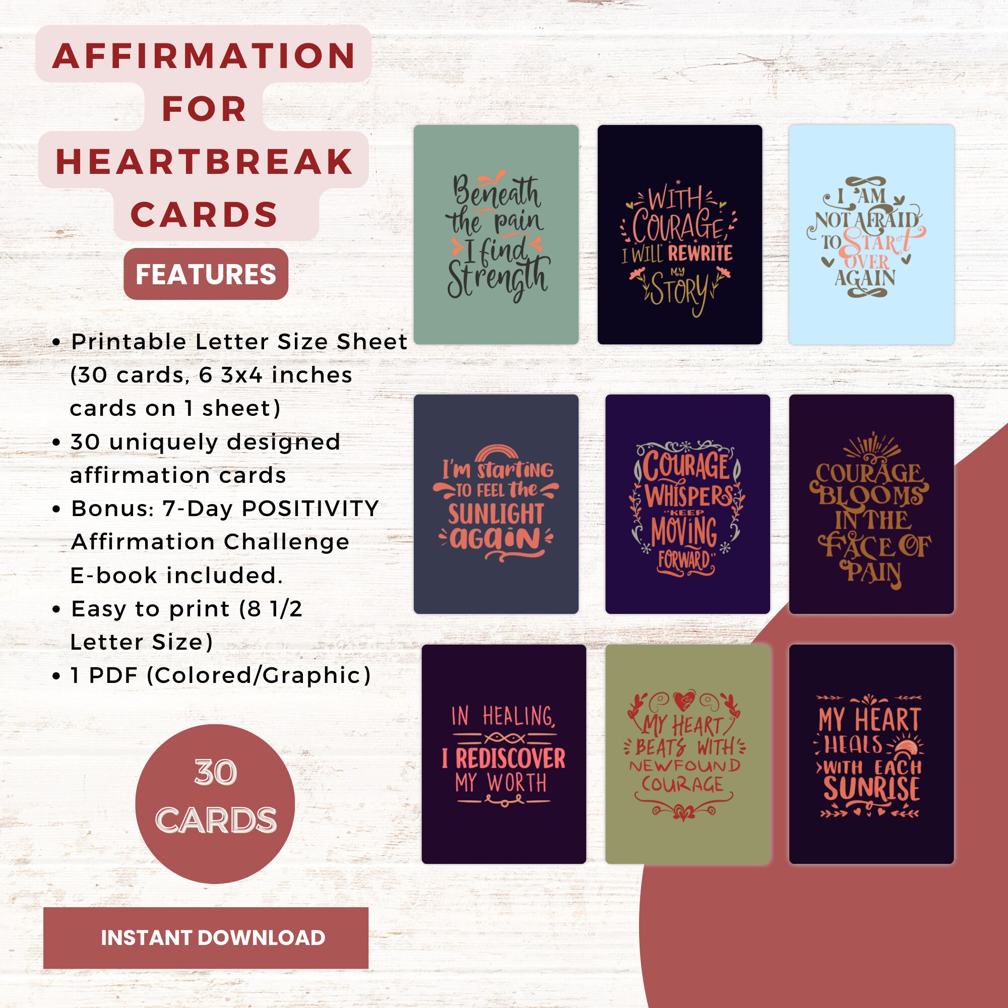 Printable Heartbreak Affirmation Cards, Heartbreak Daily Affirmation ...