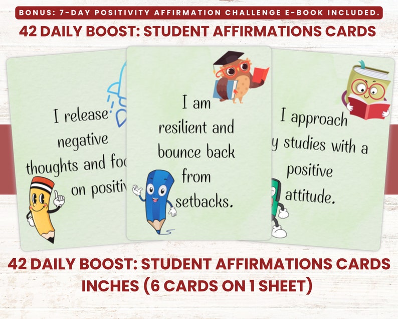 Printable Daily Affirmation Cards for Students, Student Affirmations ...