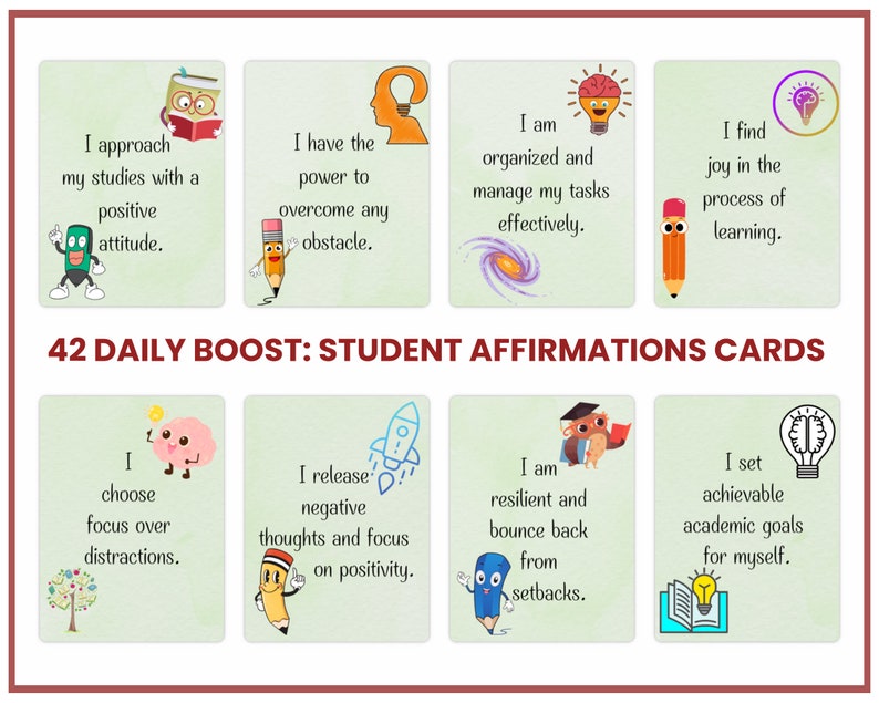 Printable Daily Affirmation Cards for Students, Student Affirmations ...
