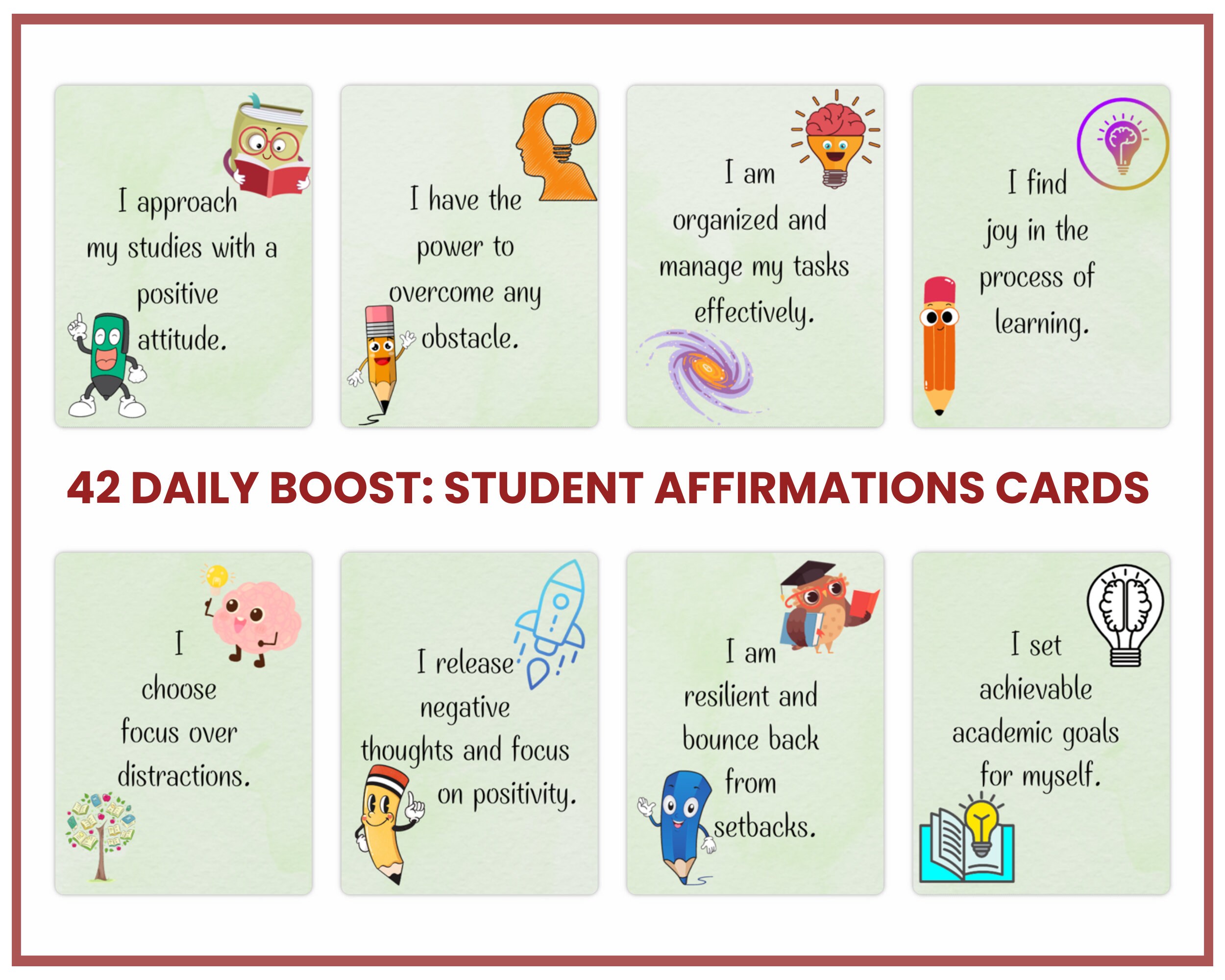 Printable Daily Affirmation Cards for Students, Student Affirmations ...