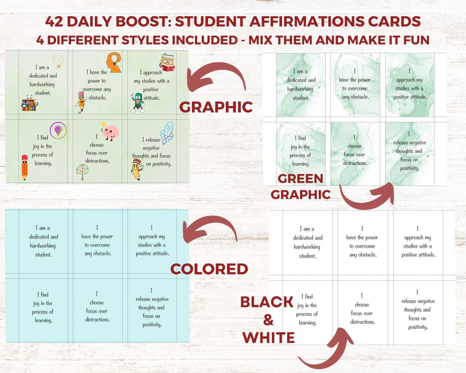 Printable Daily Affirmation Cards for Students, Student Affirmations ...