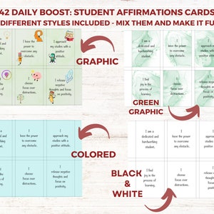 Printable Daily Affirmation Cards for Students, Student Affirmations ...