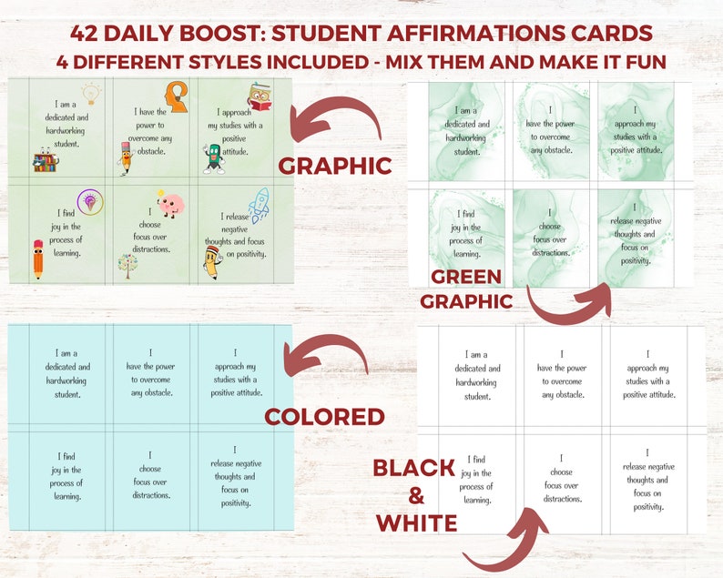 Printable Daily Affirmation Cards for Students, Student Affirmations ...