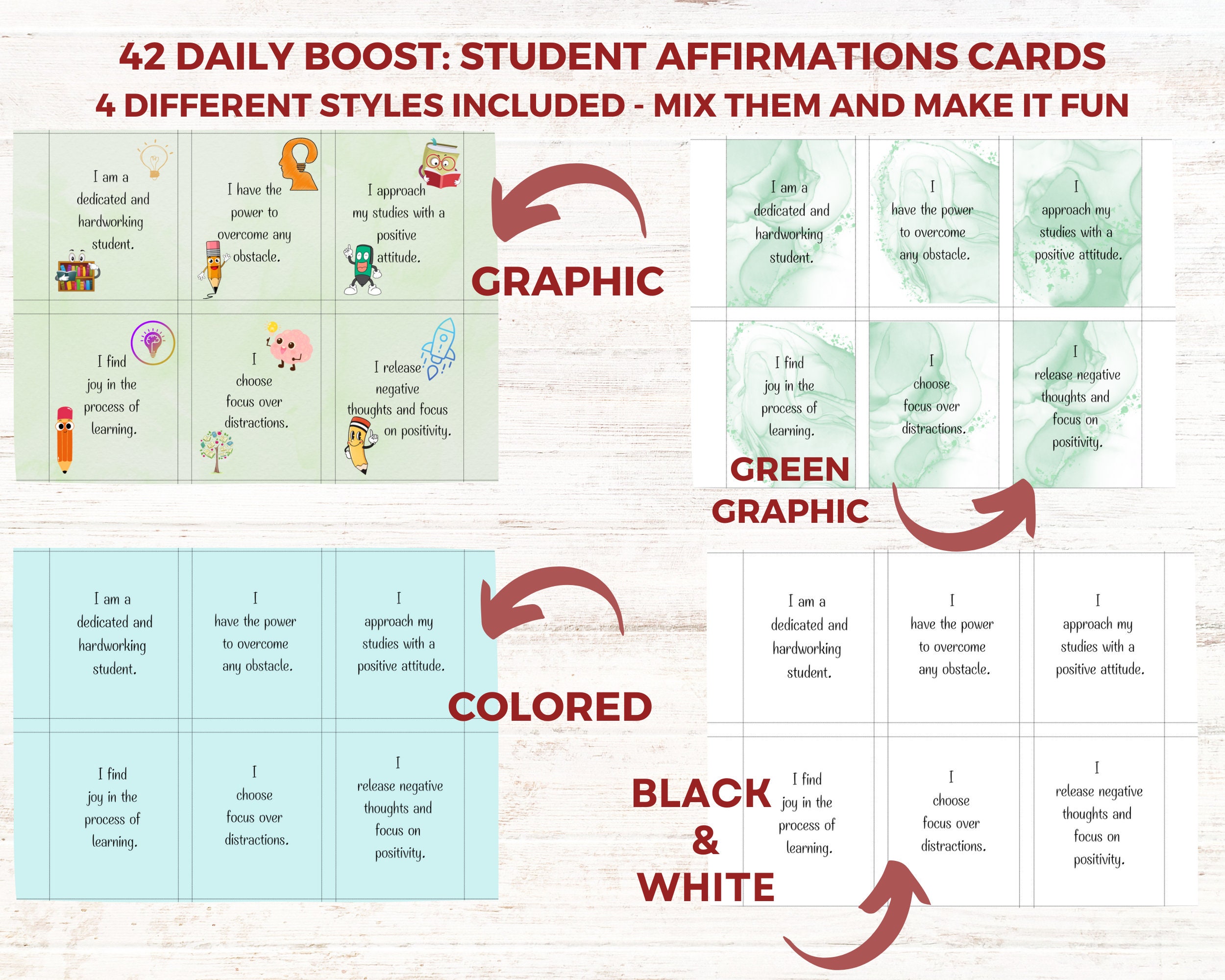 Printable Daily Affirmation Cards for Students, Student Affirmations ...