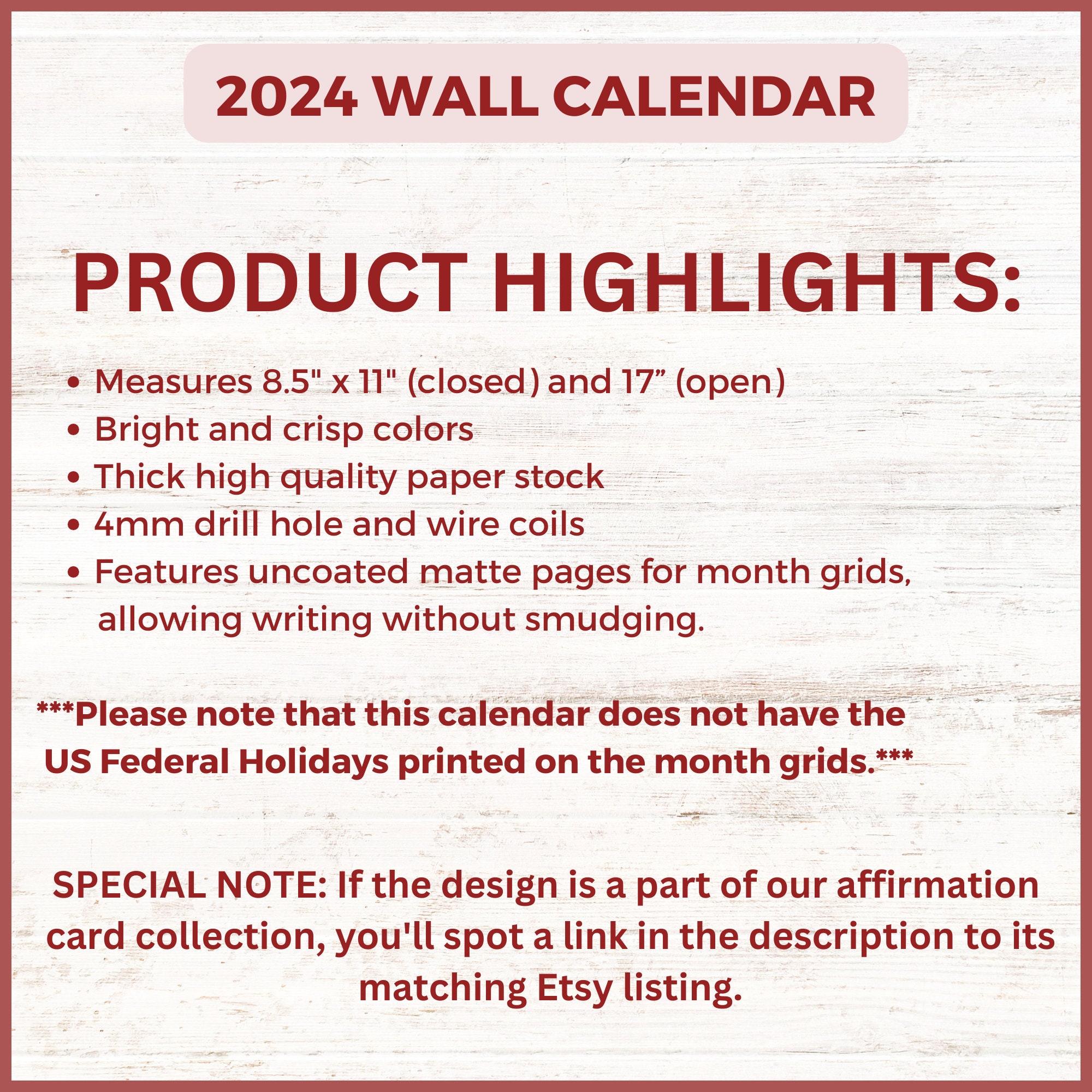 2024 Self Love Affirmations Calendar 2024 Wall Calendar - Etsy