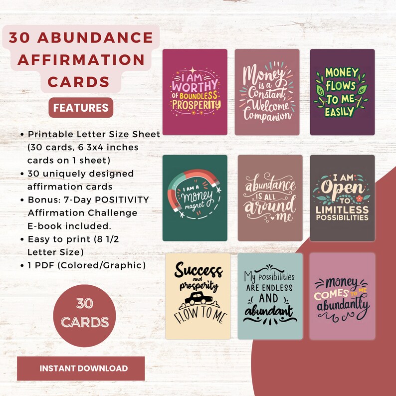 Printable Abundance Affirmation Cards Wealth Affirmation Cards, Money ...