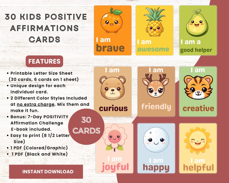 Printable Affirmation Cards for Kids, Positive Affirmation Cards ...