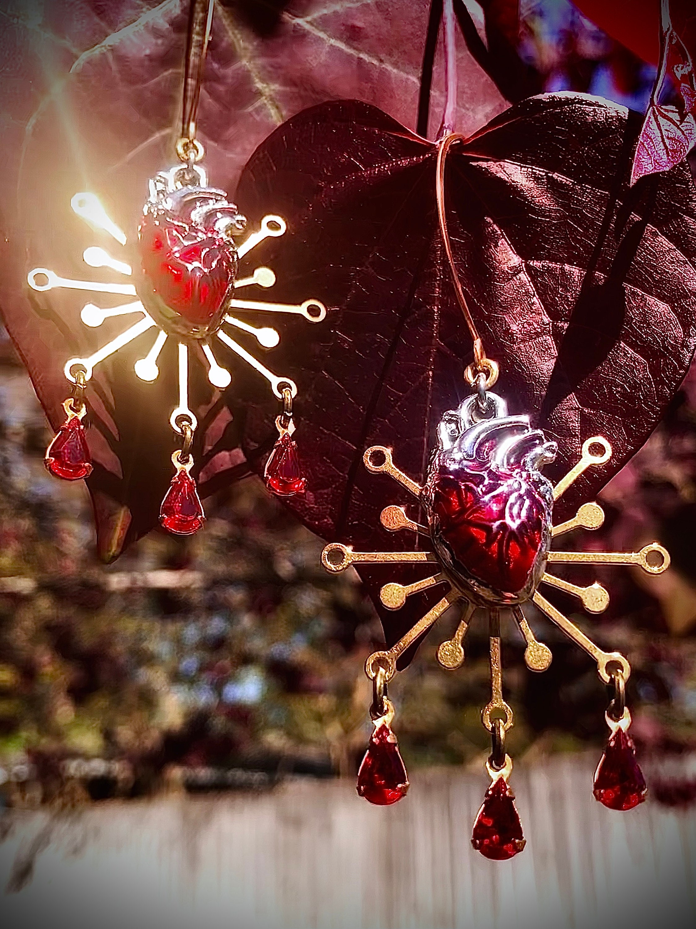 POUR Your HEART OUT: Bloody Anatomical Heart Earrings With Brass Bursts ...