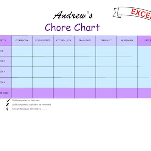 Weekly Chore Chart for Kids, Instant Digital Download, Printable ...