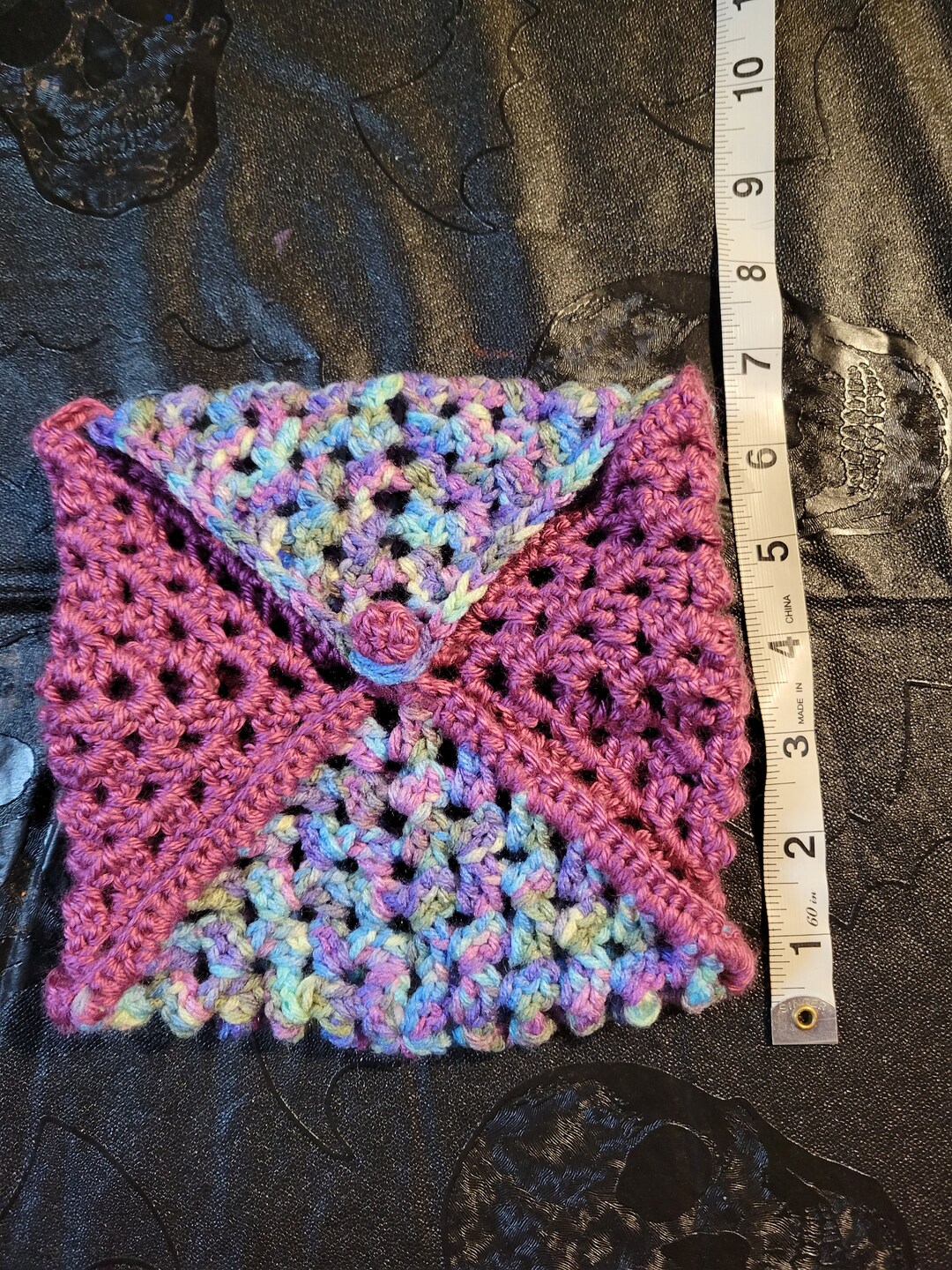 Scrap Yarn Granny Square Envelope Clutch Purse Mauve and Blue - Etsy