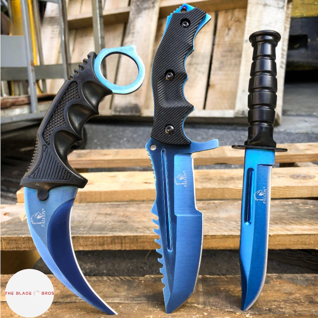 3PC Tactical Fixed Blade Set Blue Edition Karambit - Etsy