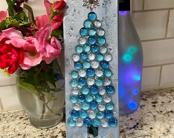 Beautiful Silver Glass Christmas Tree With Blue and Silver Accents on ...