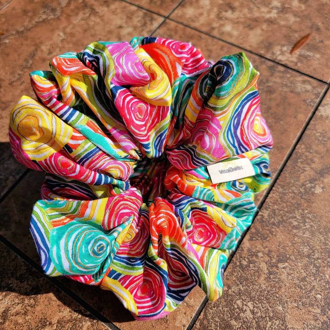 Scrunchie Rainbow Swirl XXL Jumbo Large Cotton Fabric Gift for Her Hair ...