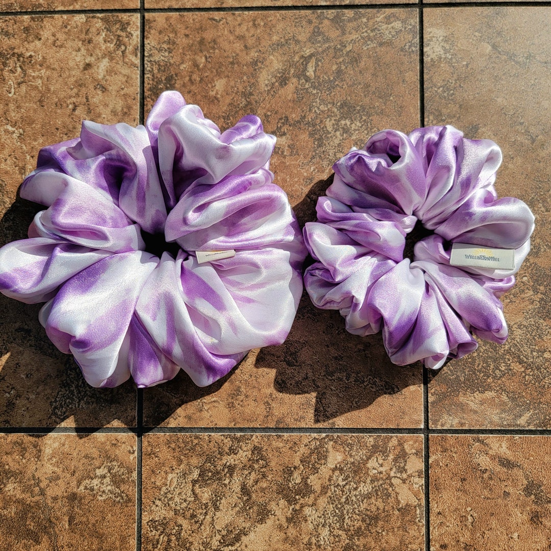 Scrunchie Lilac White Tie-dye Satin Lavender XXL Jumbo Large Silk Satin ...
