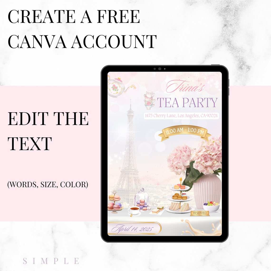 Tea Party, Invitation Template, Editable Digital Invite, Instant ...