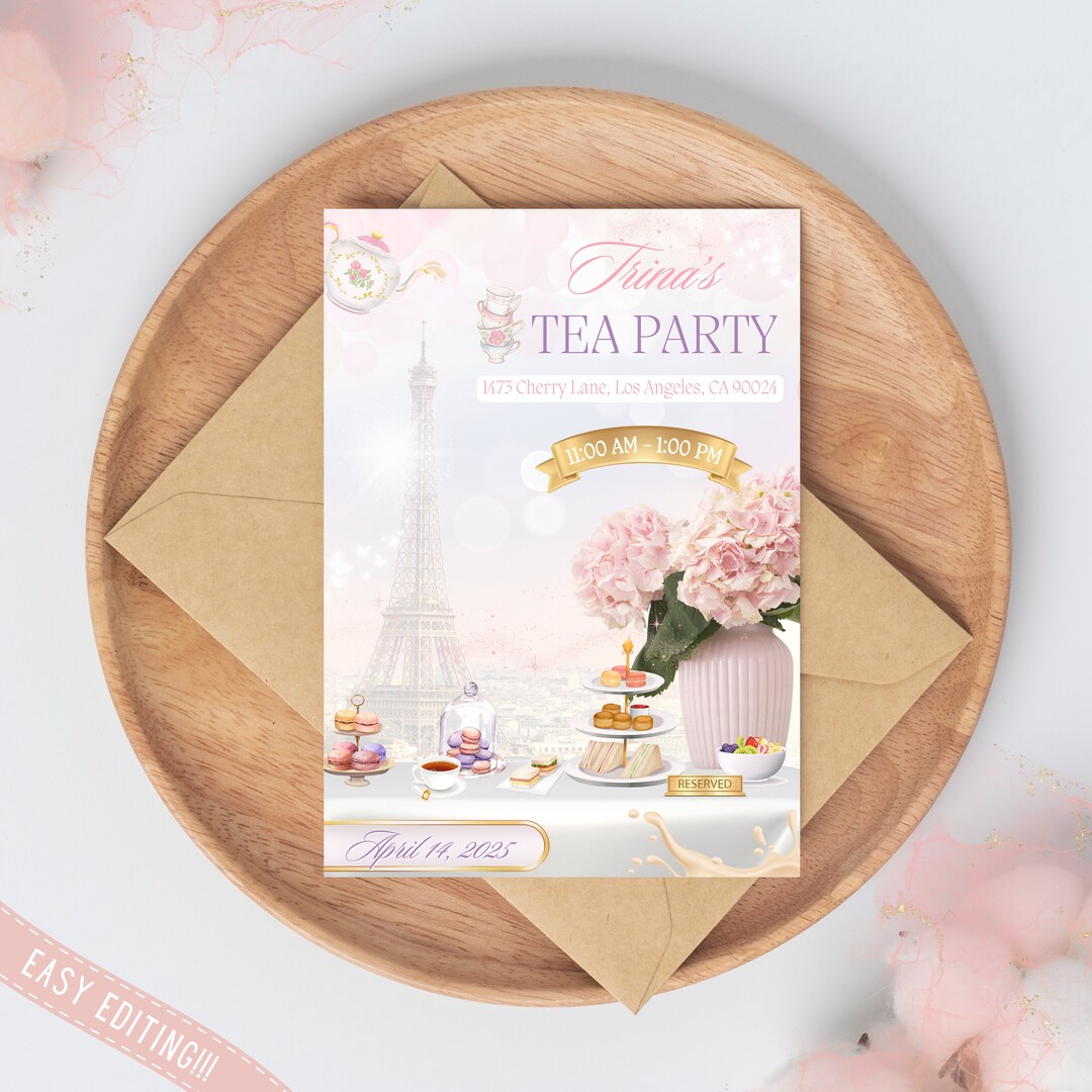 Tea Party, Invitation Template, Editable Digital Invite, Instant ...