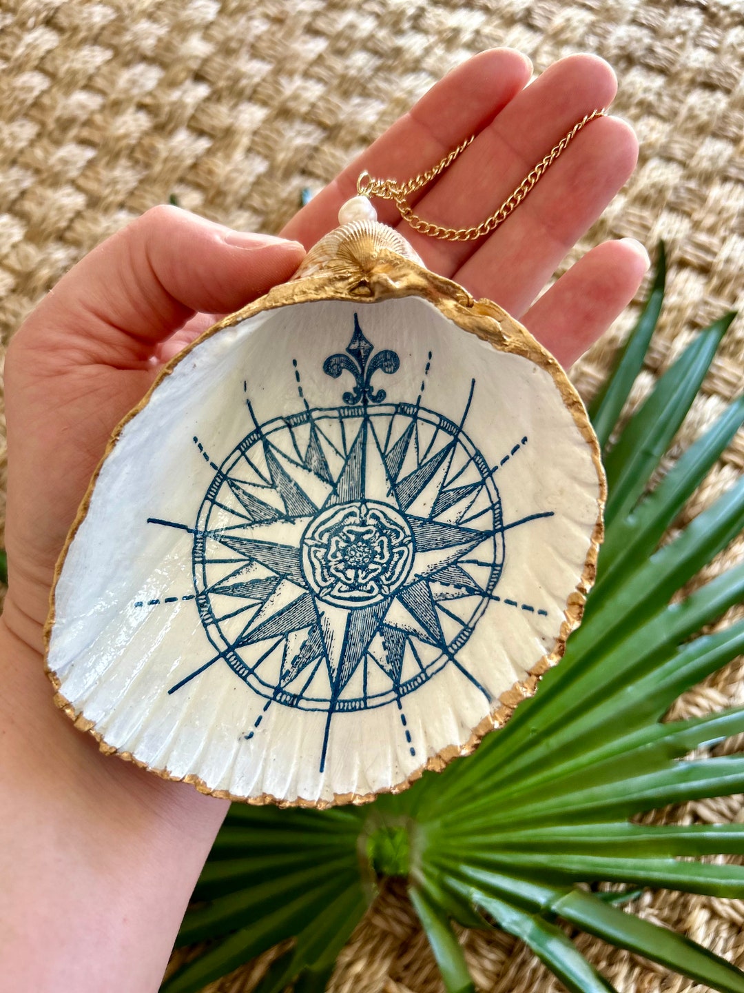 Nautical Compass Shell. Giant Atlantic Cockle Decoupage Shell With Gold ...