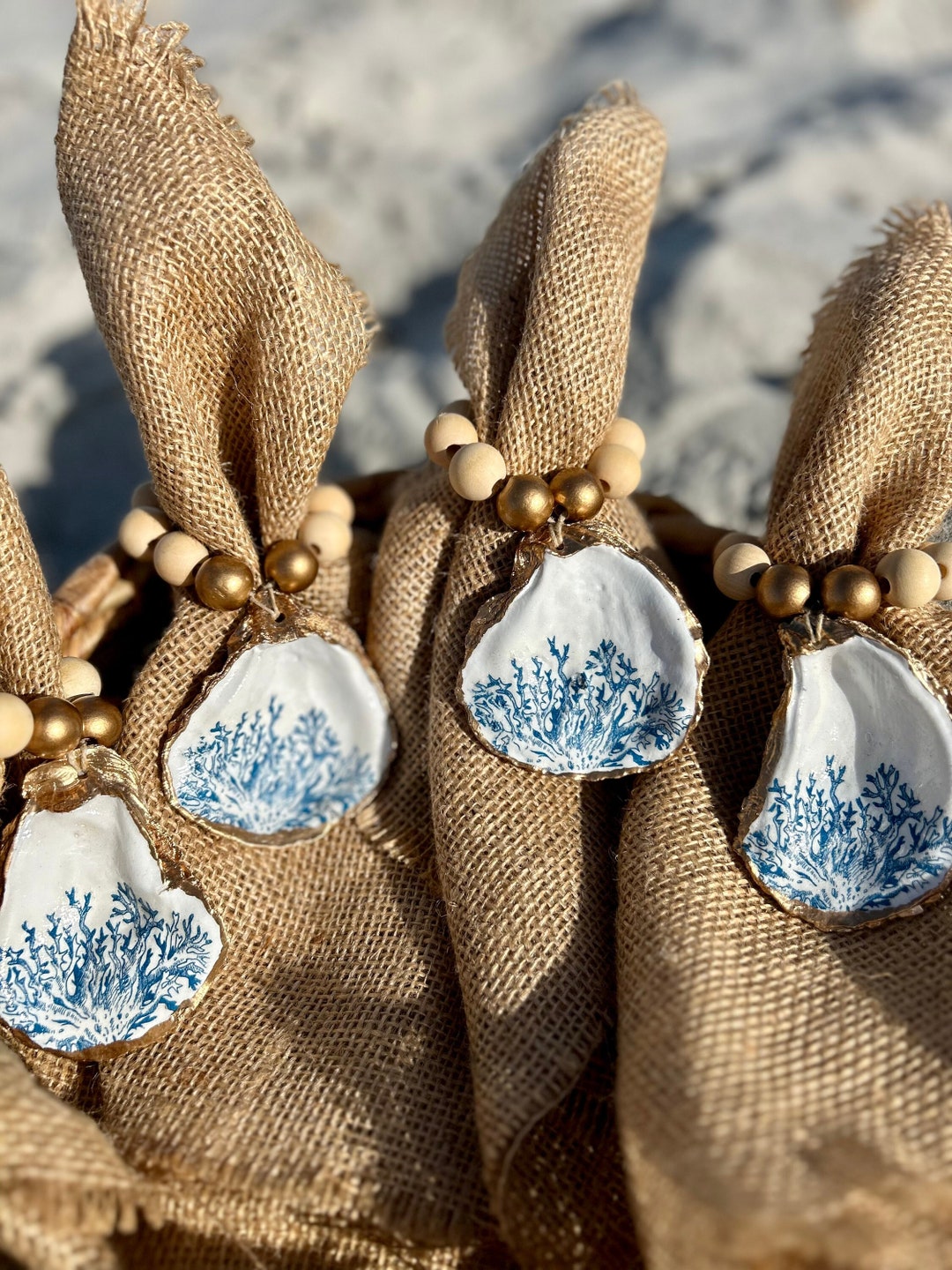 Oyster Shell Napkin Rings. Coral Coastal Beach Napkin Ring Holders ...