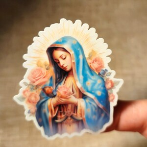 Blessed Mother Mary 2 Sizes Beautiful Hail Mary Waterproof Vinyl Sticker Pray for Us Sinners ...