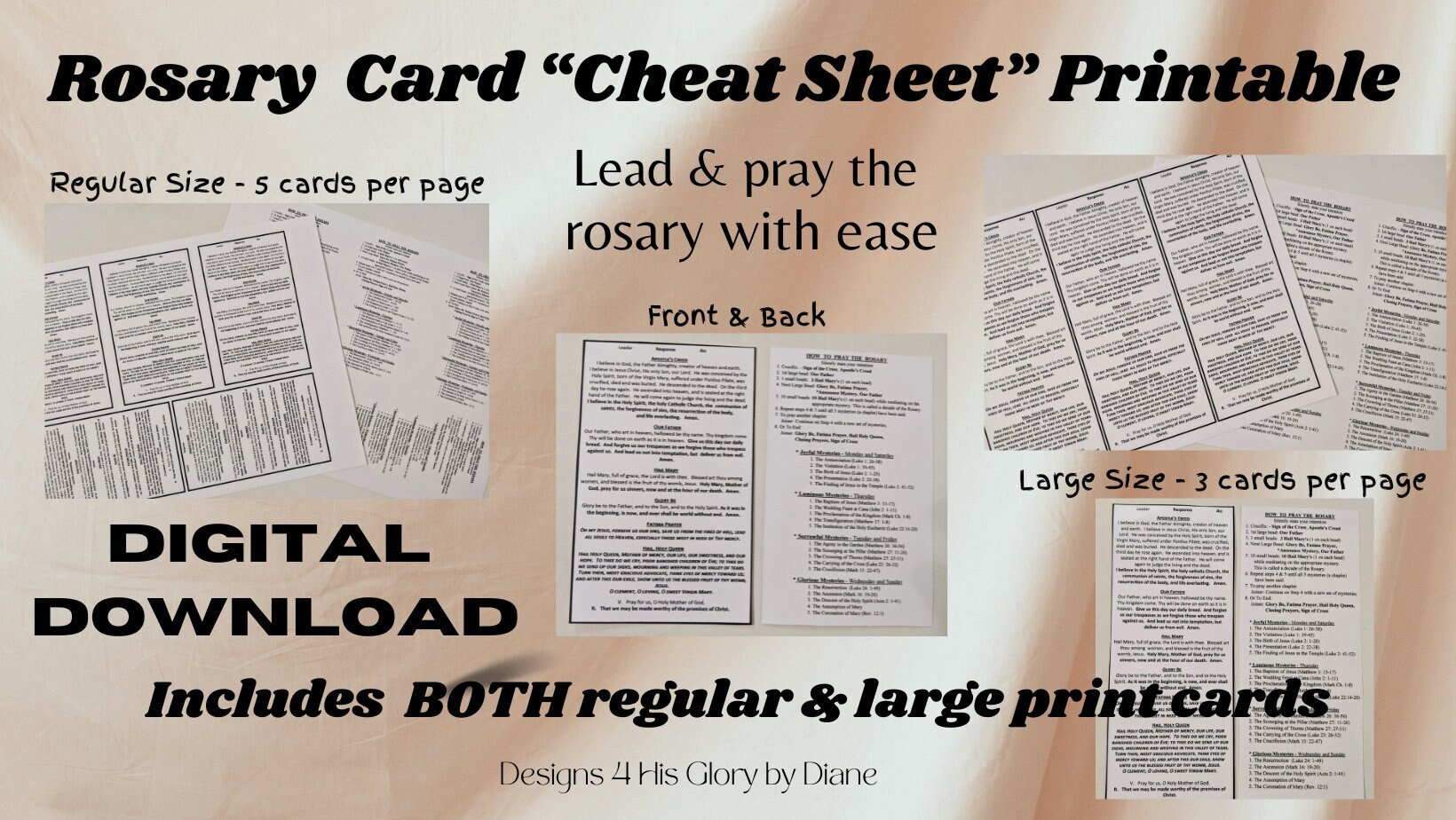 Rosary Card Cheat Sheet How to Pray Rosary With Prayers Lead and Pray ...