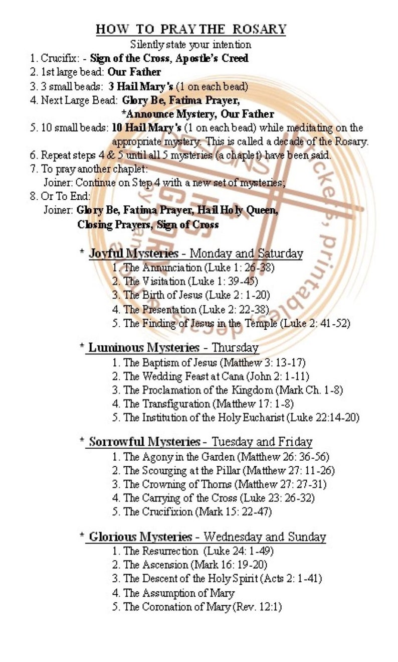 Rosary Card Cheat Sheet How to Pray Rosary With Prayers Lead and Pray ...