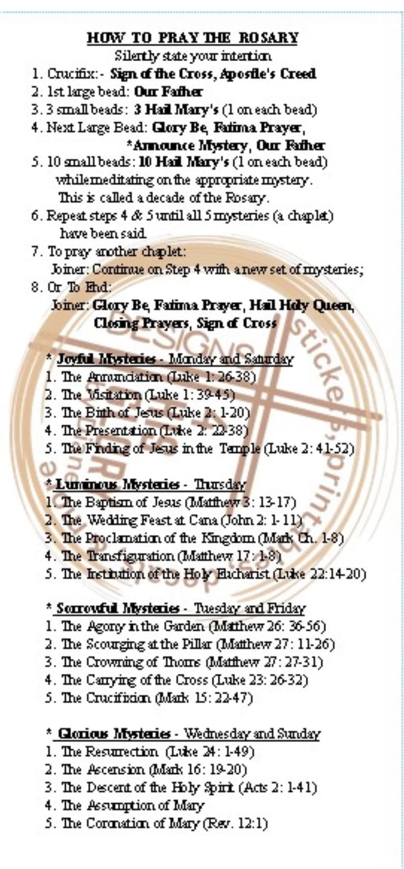 Rosary Card Cheat Sheet How to Pray Rosary With Prayers Lead and Pray ...