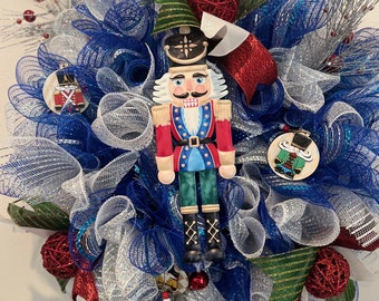 Royal Blue and Red Nutcracker Christmas Wreath, Christmas Wreath ...