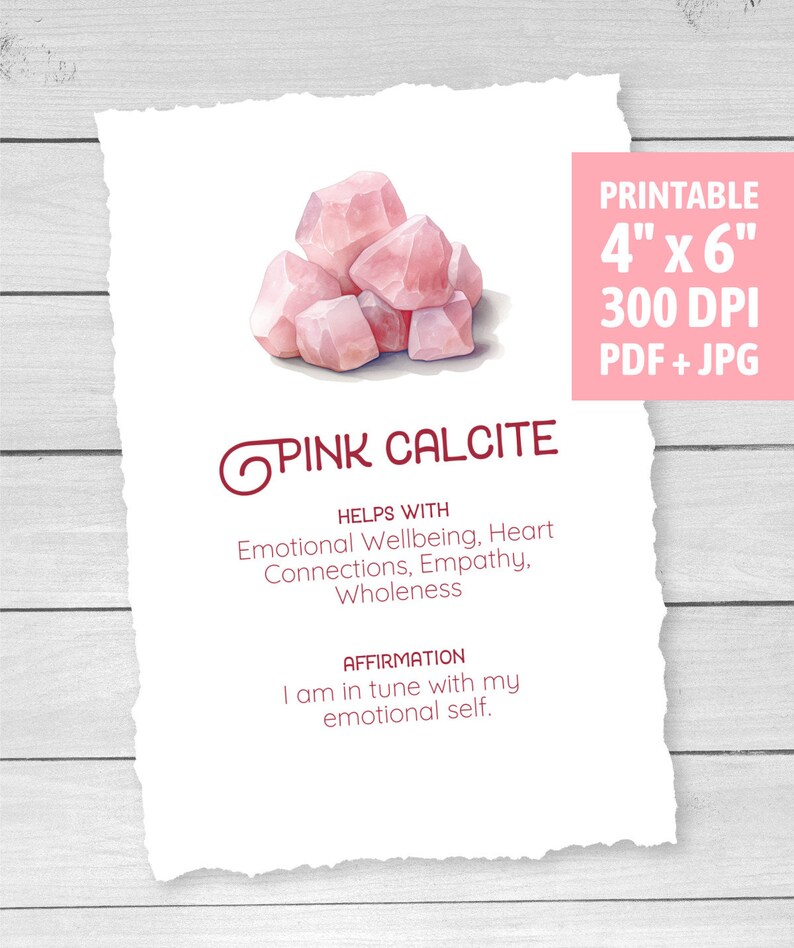 Pink Calcite Crystal Card - Printable - Pink Calcite Meaning - Jewelry ...