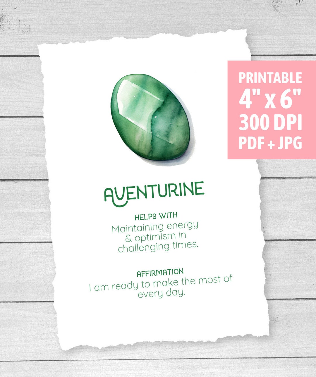 Aventurine Crystal Card - Printable - Aventurine Meaning - Jewelry Gift ...