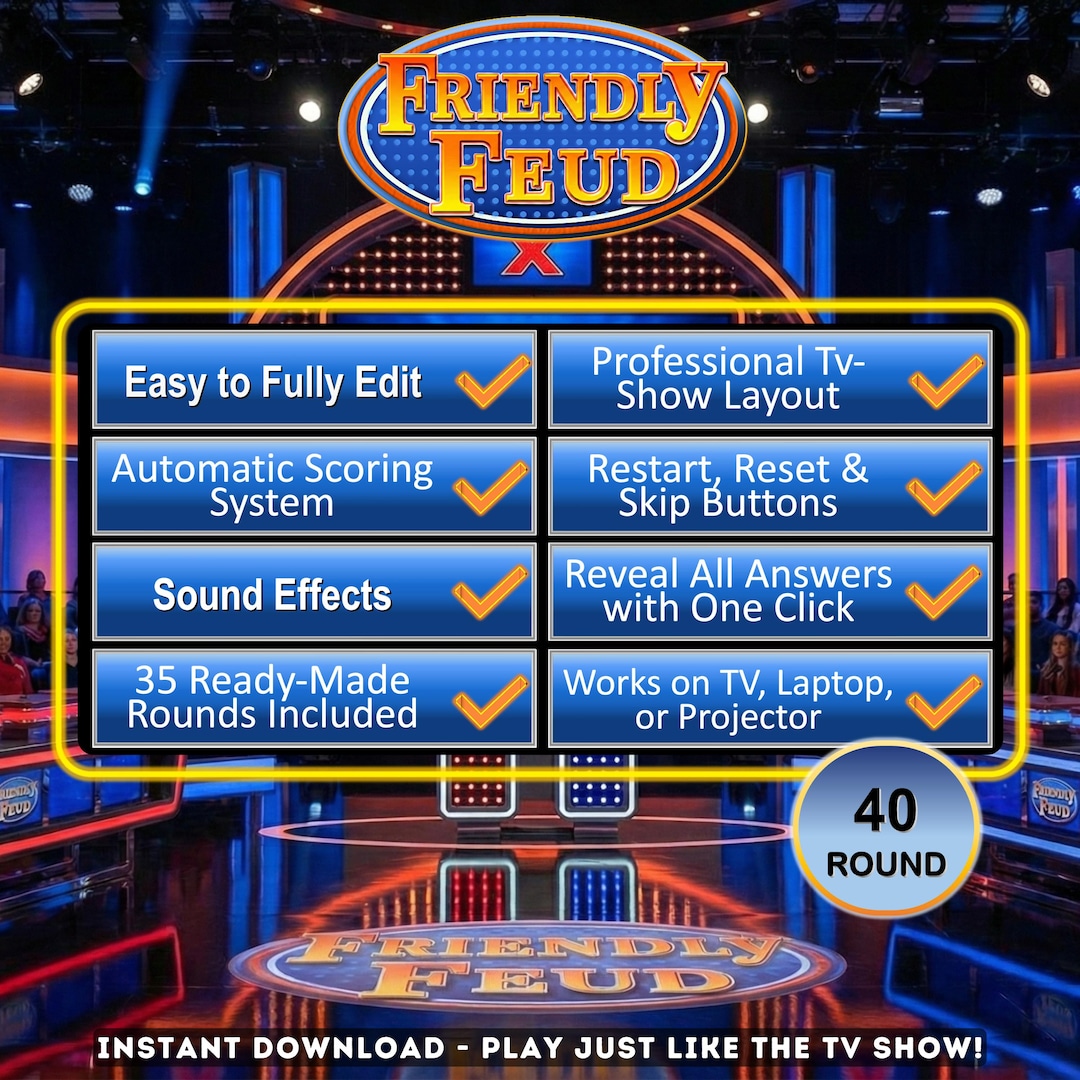 Friendly Feud Family Game, Editable Powerpoint Game Show With Auto ...