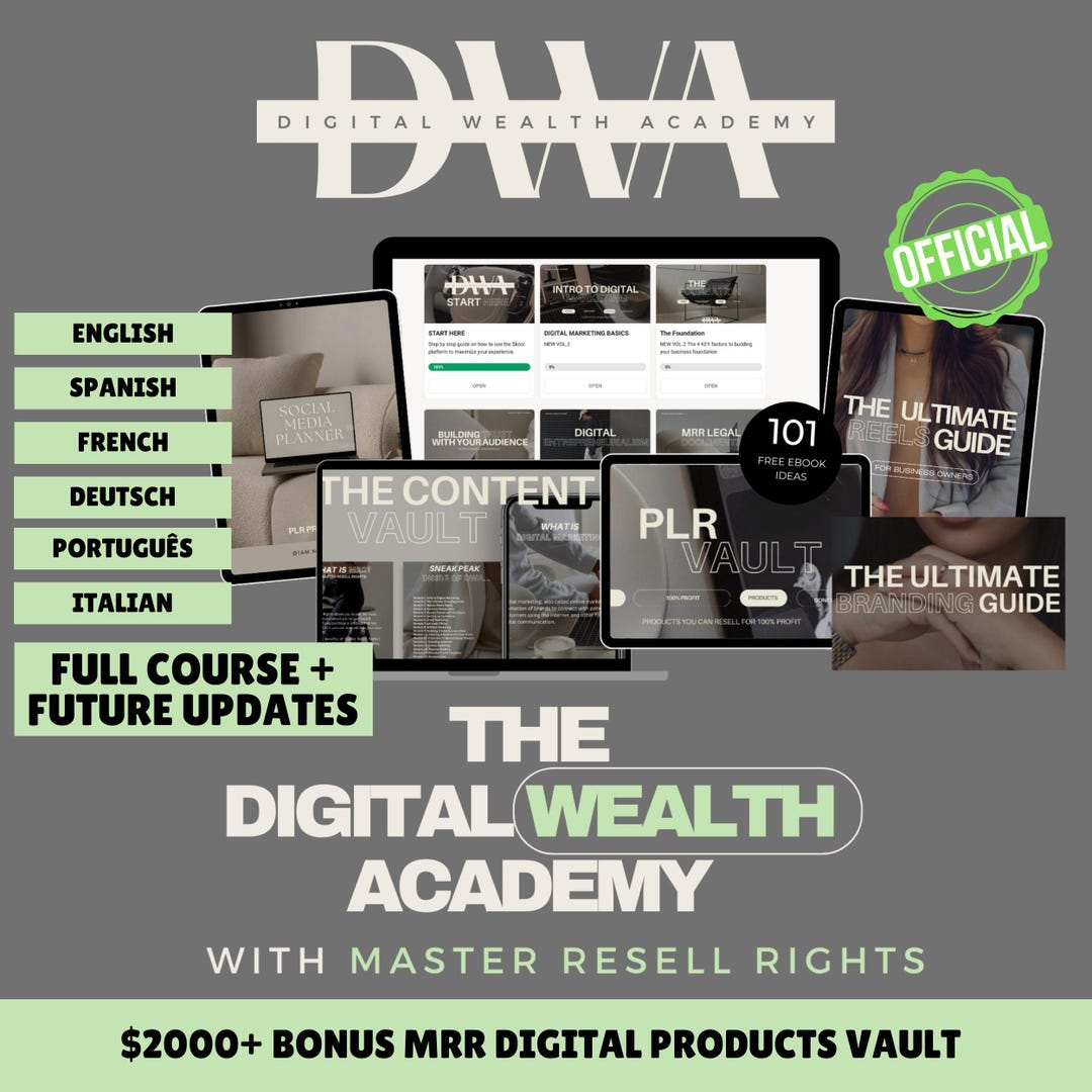 Curso DWA Curso en línea de Digital Wealth Academy MRR Licencia comercial DWA Derechos de ...