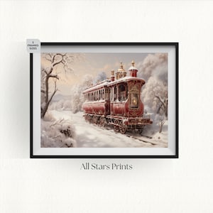 Christmas Wall Art Vintage Red Train Landscape Christmas Scene Painting ...
