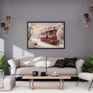 Christmas Wall Art Vintage Red Train Landscape Christmas Scene Painting ...