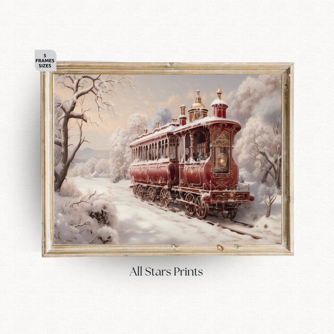 Christmas Wall Art Vintage Red Train Landscape Christmas Scene Painting ...