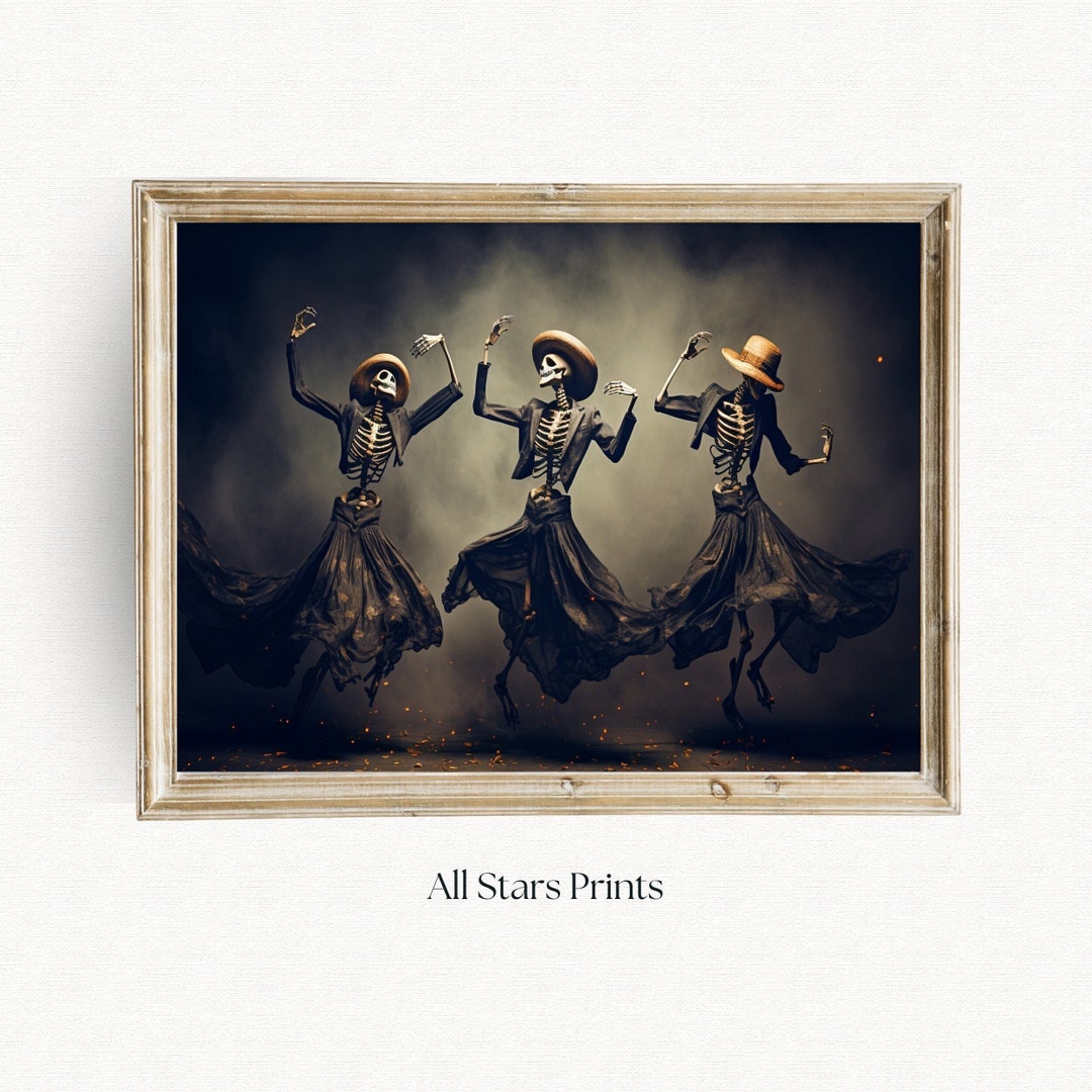 Vintage Spooky Skeleton Wall Art Halloween Painting, Minimalist ...