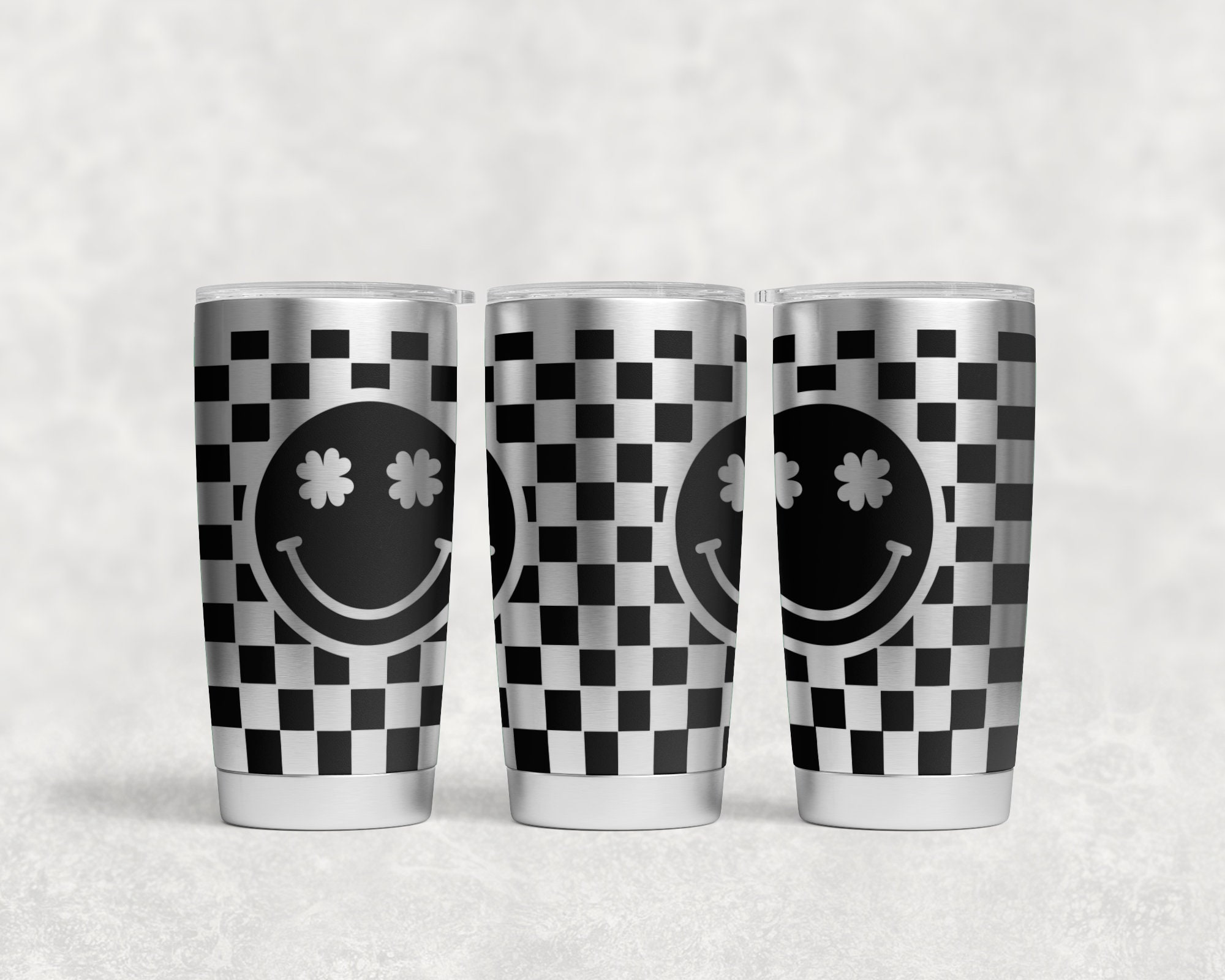 Checkered Smiley Face Laser Engraved Full Wrap for 20oz Tumbler ...