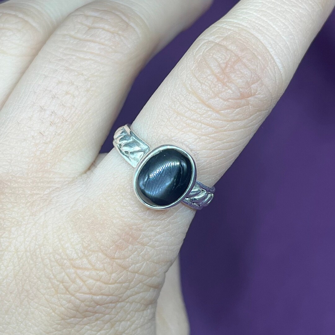 Natural Black Star Sapphire Silver Ring, 925 Sterling Silver Black Star Sapphire Gemstone Ring ...
