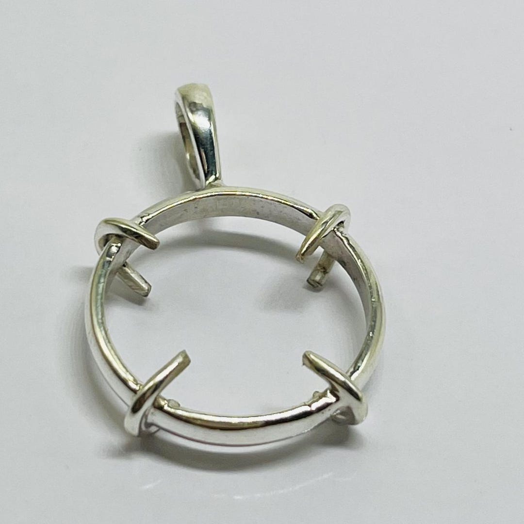 925 Sterling Silver Round Pendant Setting Prong Blank Bezel Holder Coin ...