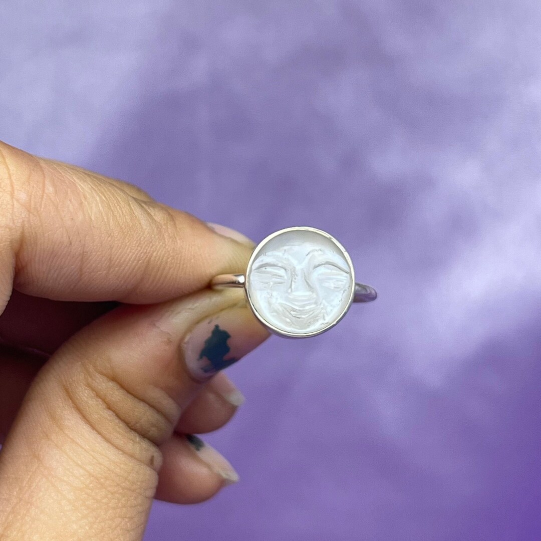 Genuine Moonstone Silver Ring, White Moon Face Ring, Moon Face ...