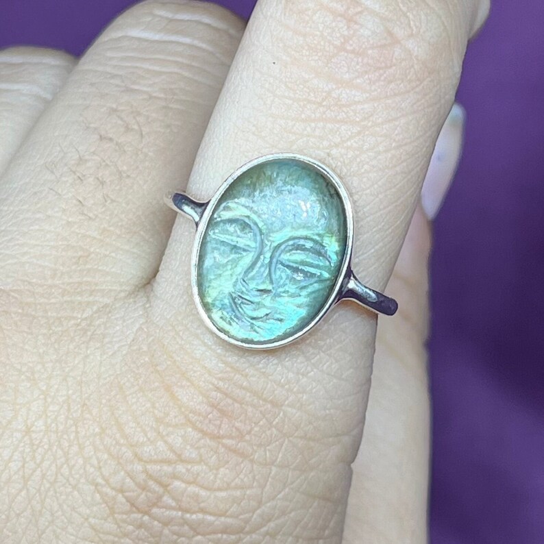 Natural Labradorite Moon Face Ring Carving Labradorite Face - Etsy