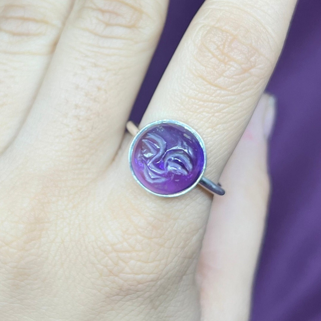 Amethyst Moon Face Ring, Carving Amethyst Gemstone Ring, Moon Face ...