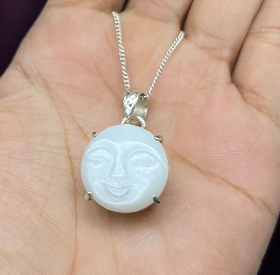Moon Face Necklace, Moonstone Moon Face Pendant,moon Silver Face ...